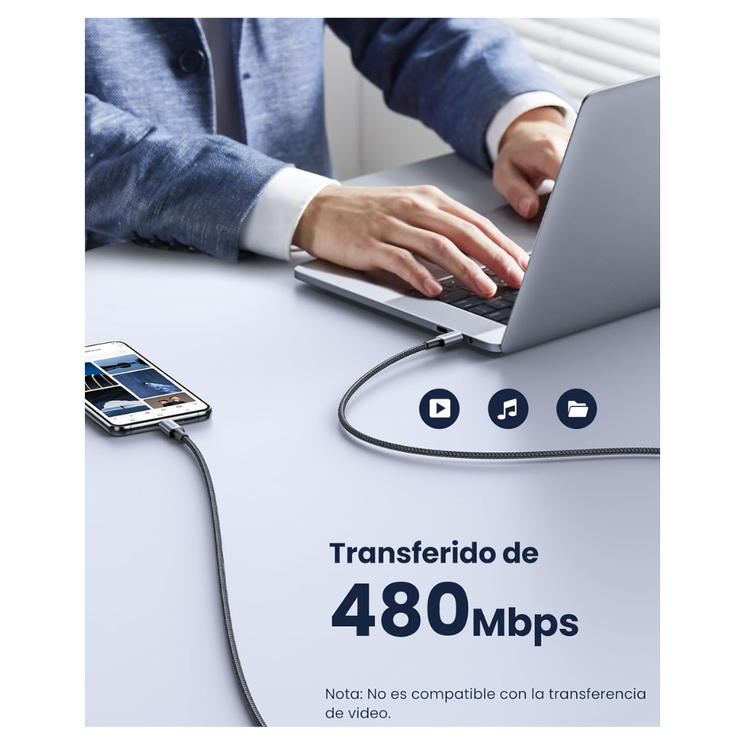 Cable Type C Ugreen 100W Tipo C a Tipo C 480Mb/s 5A US316 - Toda Tecnología